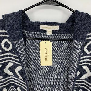 Monteau | Sweaters | Monteau Cardigan Blue White Hooded Open Front ...